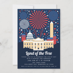 Patriotic White House Fireworks July 4th Cookout Invitation | Zazzle