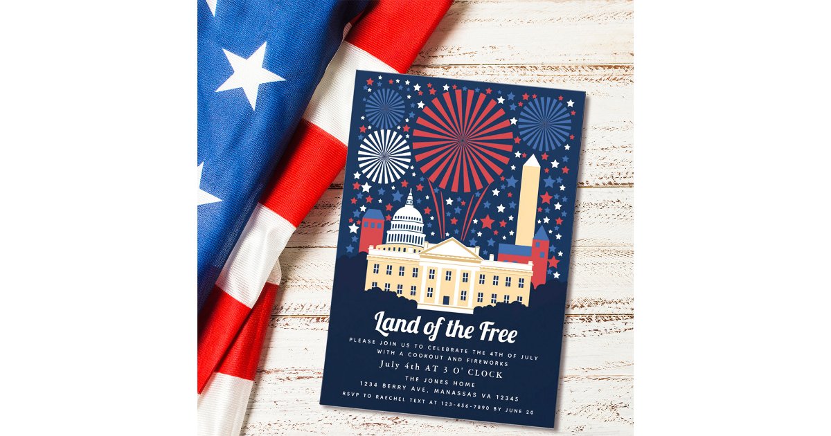 Patriotic White House Fireworks July 4th Cookout Invitation | Zazzle