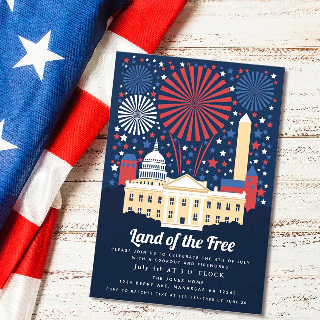 Patriotic White House Fireworks July 4th Cookout Invitation | Zazzle