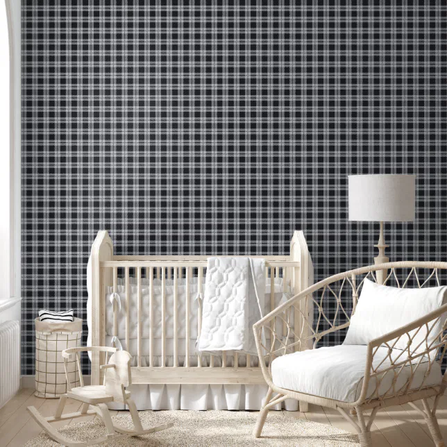 Pattern Black Gray Plaid Checks Room Office Wallpaper | Zazzle