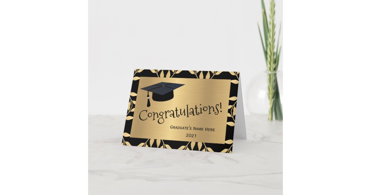 Pattern Gold Black Congratulations Graduation Card | Zazzle