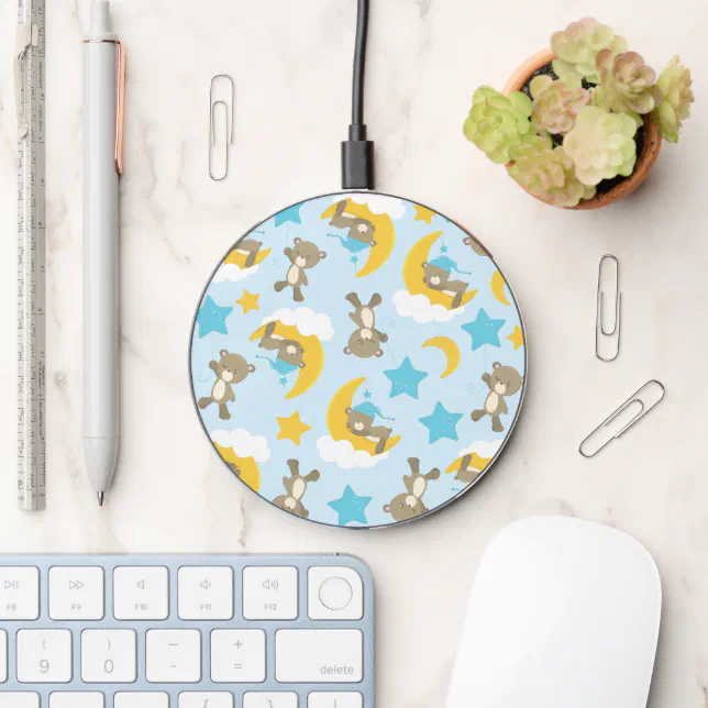 Pattern Of Bears, Cute Bears, Teddy Bears, Stars Wireless Charger | Zazzle