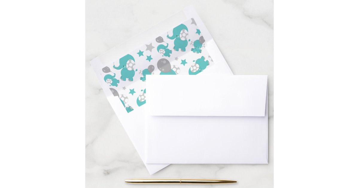 Pattern Of Blue Elephants, Cute Elephants, Stars Envelope Liner | Zazzle