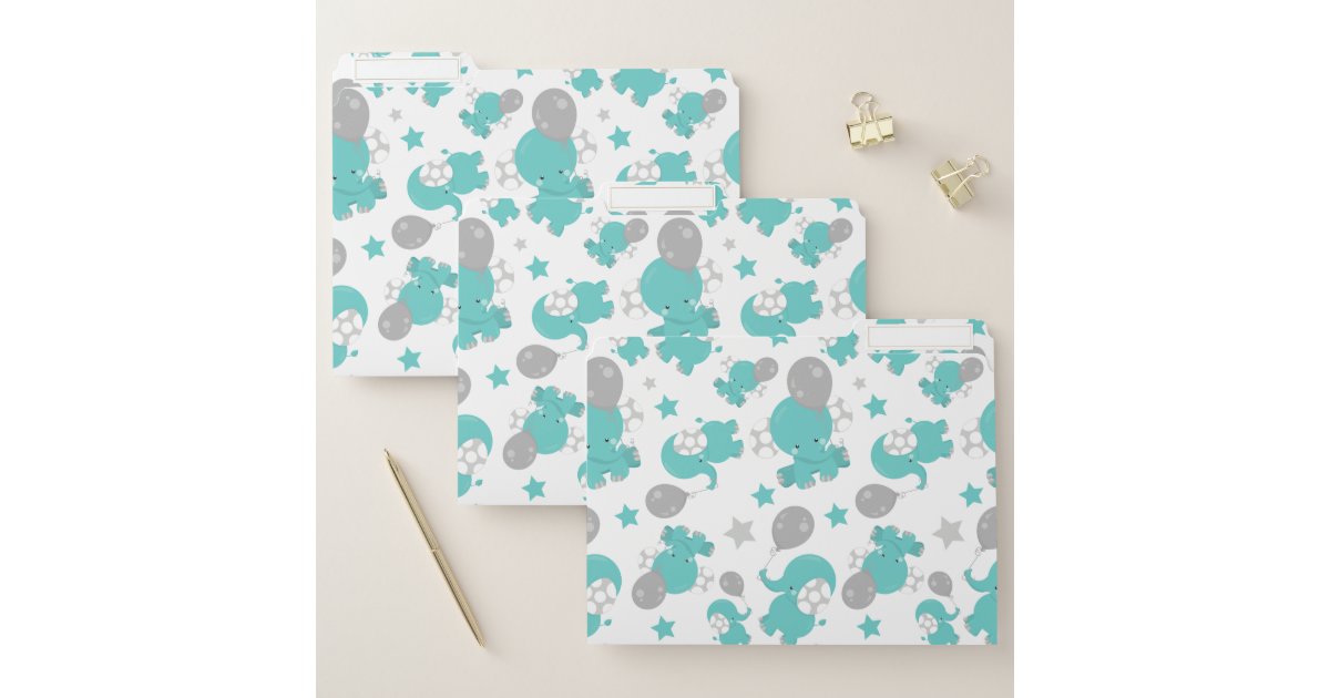 Pattern Of Blue Elephants, Cute Elephants, Stars File Folder | Zazzle