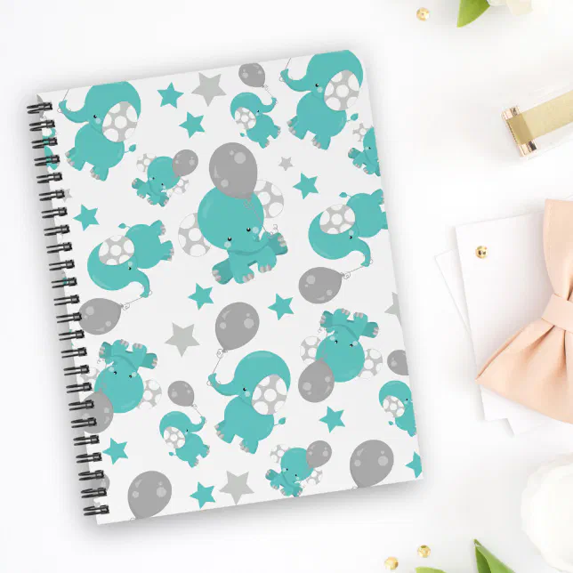 Pattern Of Blue Elephants, Cute Elephants, Stars Planner | Zazzle