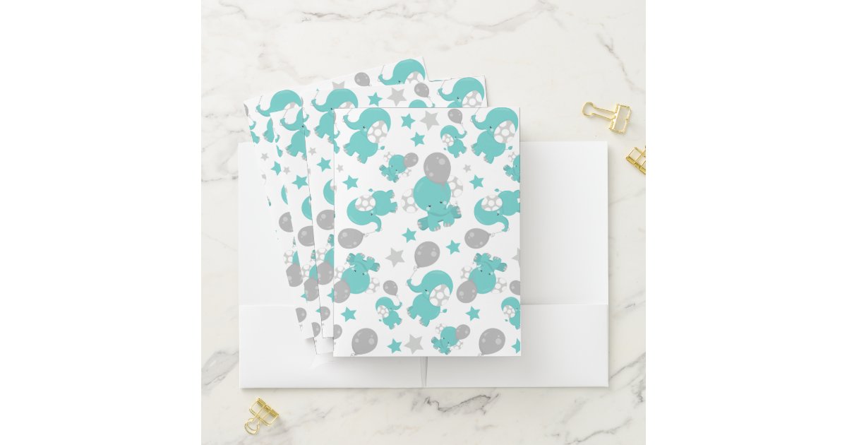 Pattern Of Blue Elephants, Cute Elephants, Stars Pocket Folder | Zazzle