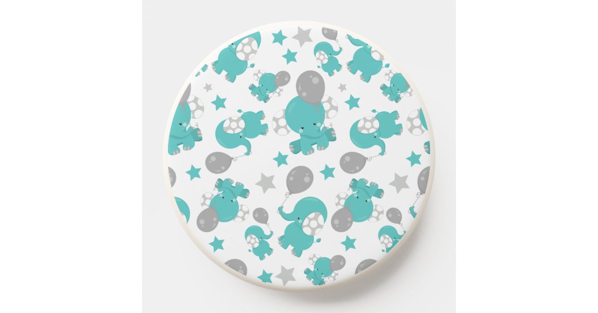 Pattern Of Blue Elephants, Cute Elephants, Stars PopSocket | Zazzle