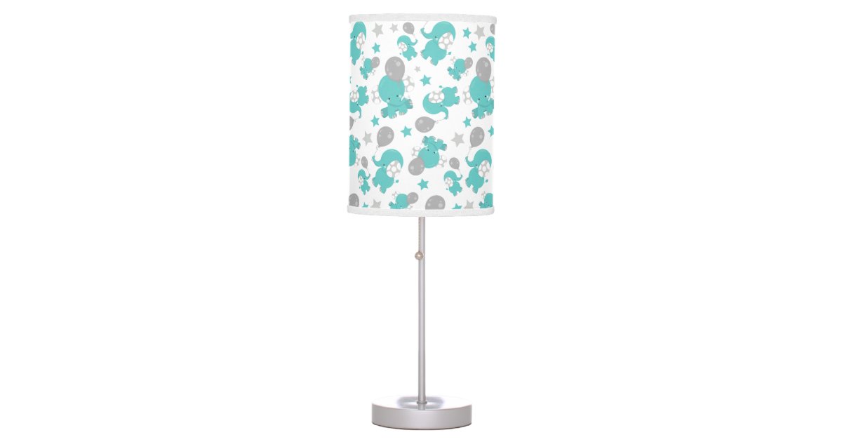 Pattern Of Blue Elephants, Cute Elephants, Stars Table Lamp | Zazzle