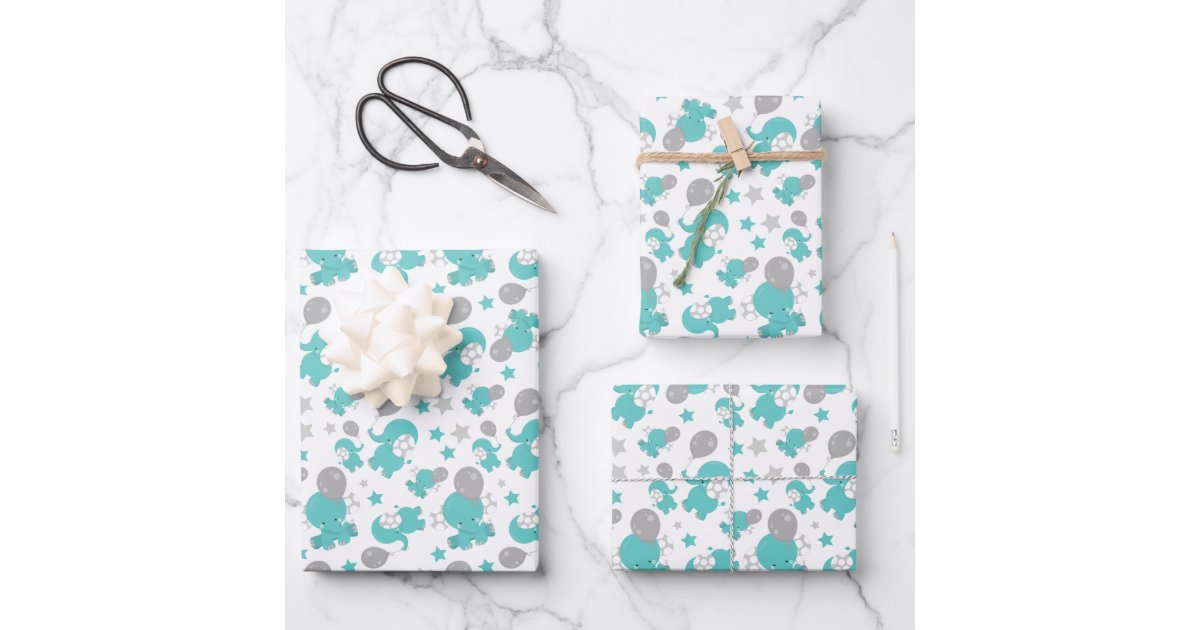 Pattern Of Blue Elephants, Cute Elephants, Stars Wrapping Paper Sheets ...