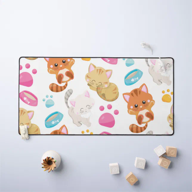 Pattern Of Cats, Cute Cats, Kitty, Kittens, Paws Desk Mat | Zazzle
