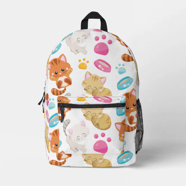 Pattern Of Cats, Cute Cats, Kitty, Kittens, Paws Printed Backpack | Zazzle
