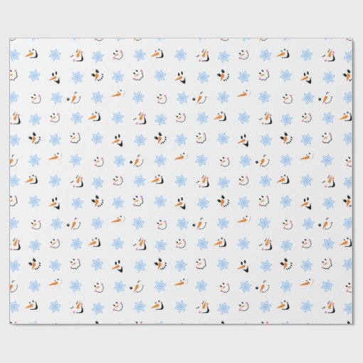 Pattern Of Cool Snowmen Faces, Blue Snowflakes Wrapping Paper | Zazzle