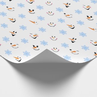 Pattern Of Cool Snowmen Faces, Blue Snowflakes Wrapping Paper | Zazzle