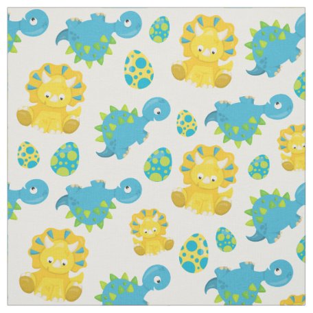 Blue Dinosaurs Jurassic Dinos Pattern Fabric | Zazzle