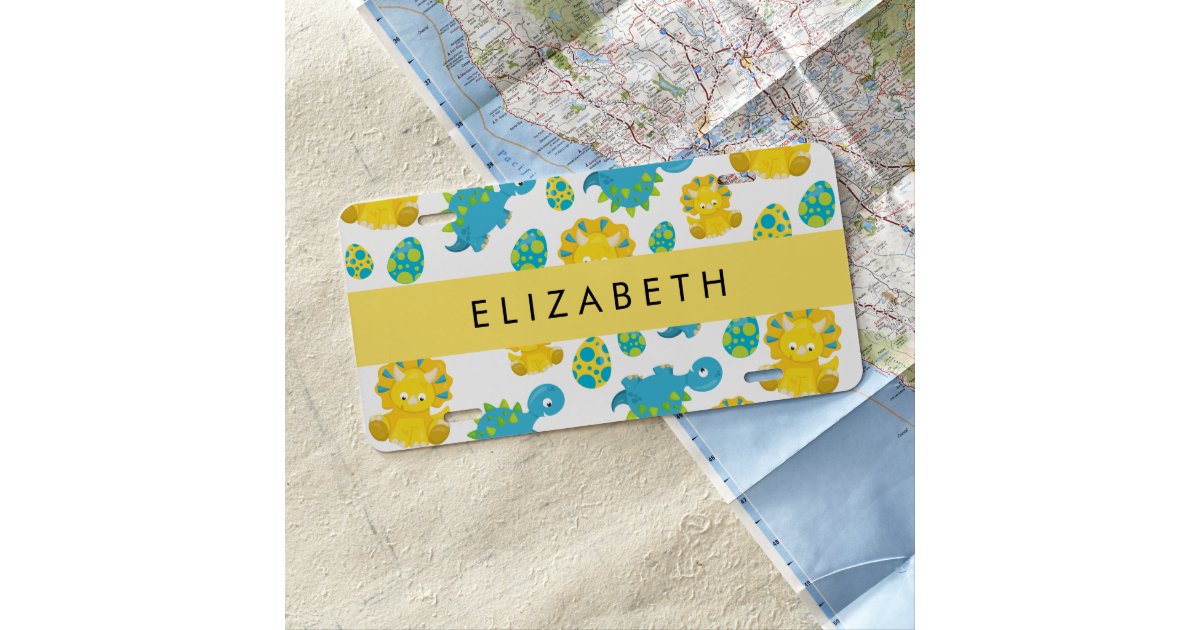 Pattern Of Dinosaurs, Cute Dinosaurs, Your Name License Plate | Zazzle