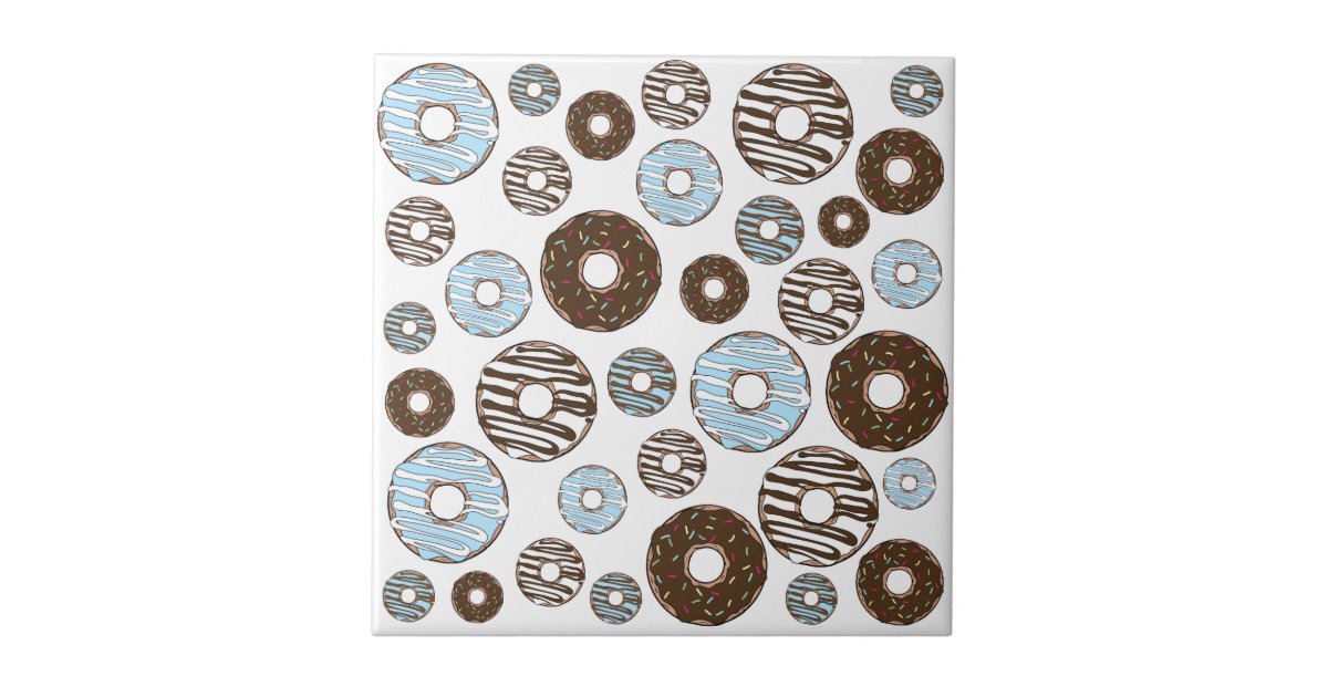 Pattern Of Donuts, Blue Donuts, Brown Donuts Ceramic Tile | Zazzle