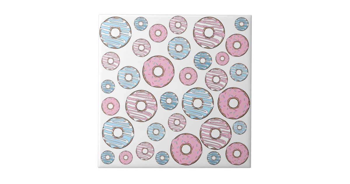 Pattern Of Donuts, Pink Donuts, Blue Donuts Ceramic Tile | Zazzle