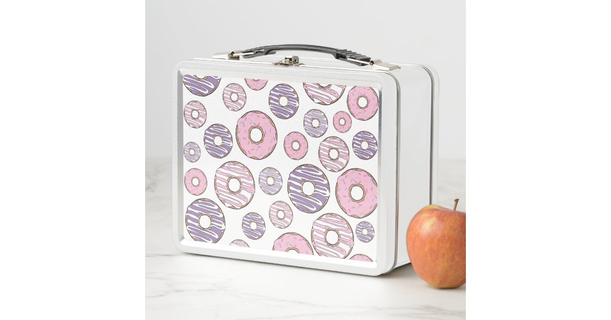 Pattern Of Donuts, Pink Donuts, Purple Donuts Metal Lunch Box | Zazzle