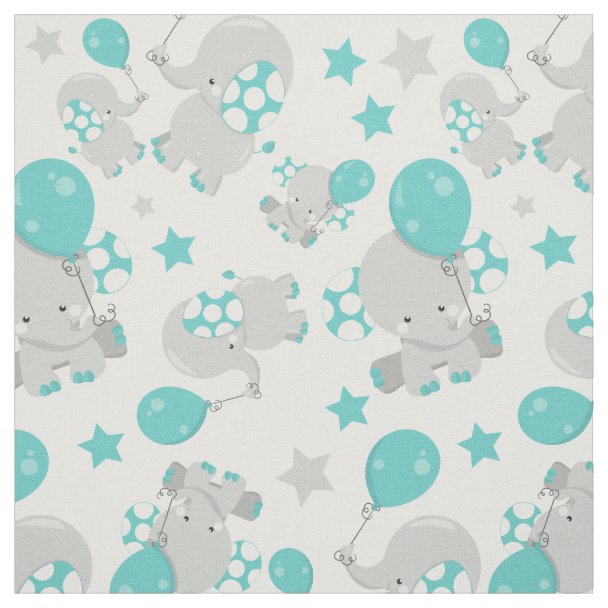 Cute Gray Baby Elephant with Moon and Star on Blue Fabric | Zazzle