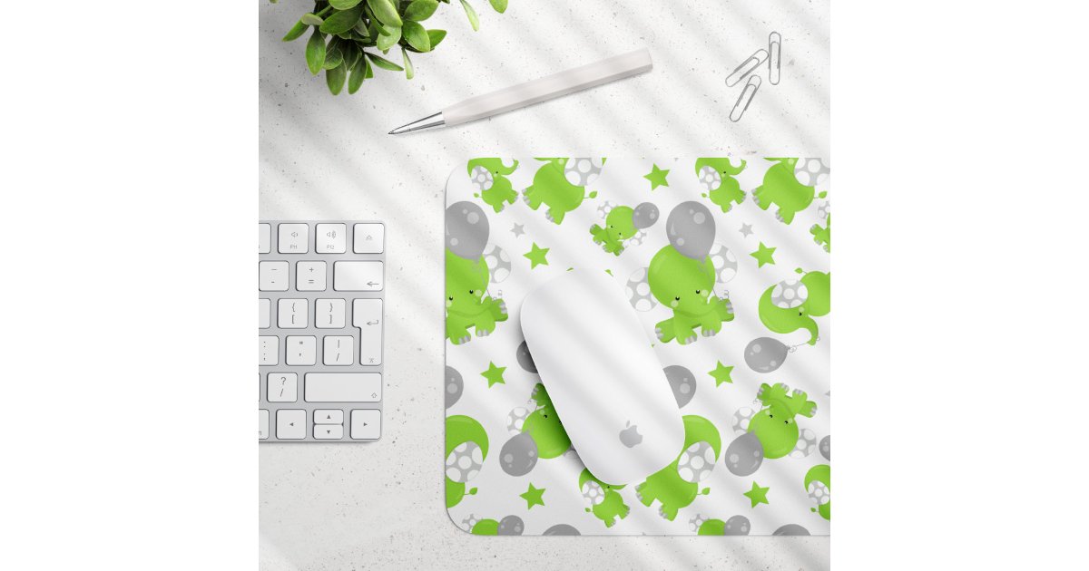 Pattern Of Green Elephants, Cute Elephants, Stars Mouse Pad | Zazzle