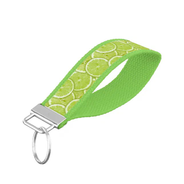 Pattern Of Green Lime Slices Wrist Keychain | Zazzle