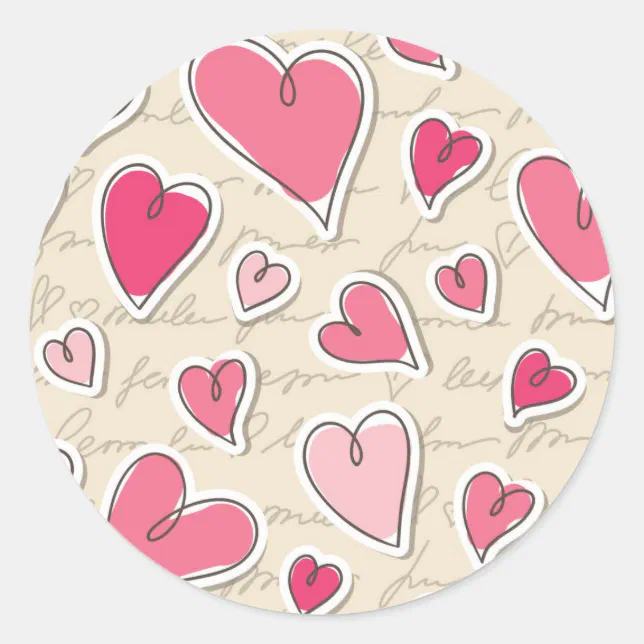 Pattern of Hearts Classic Round Sticker | Zazzle