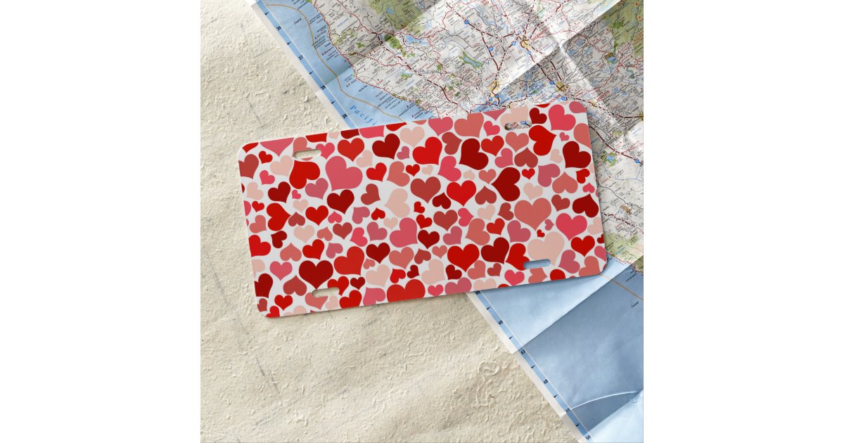 Pattern Of Hearts, Red Hearts, Love License Plate | Zazzle