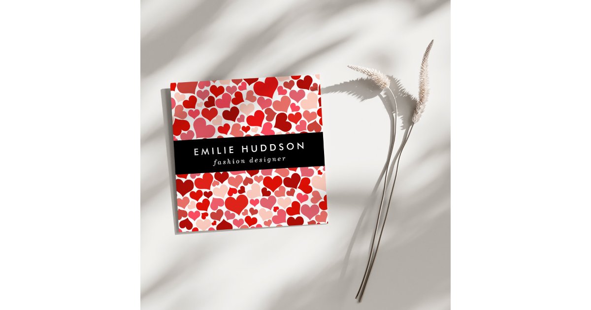 Pattern Of Hearts, Red Hearts, Love Square Business Card | Zazzle