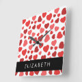Pattern Of Hearts, Red Hearts, Your Name Square Wall Clock | Zazzle