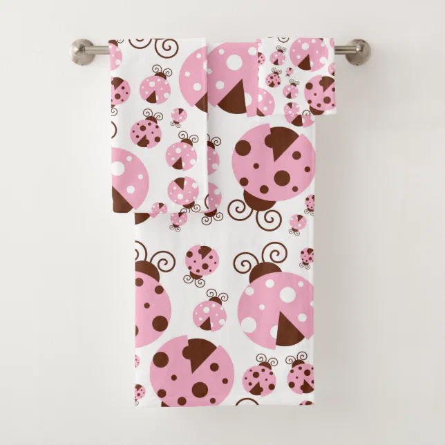 Pattern Of Ladybugs, Cute Ladybugs, Pink Ladybugs Bath Towel Set | Zazzle
