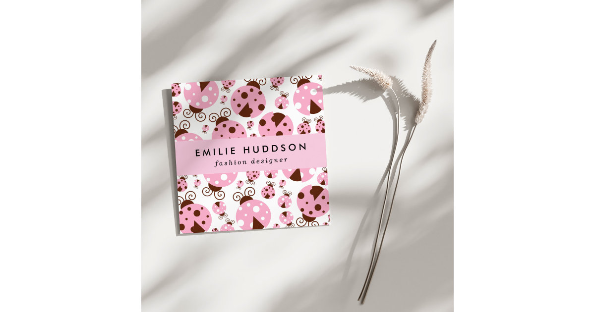 Pattern Of Ladybugs, Cute Ladybugs, Pink Ladybugs Square Business Card | Zazzle