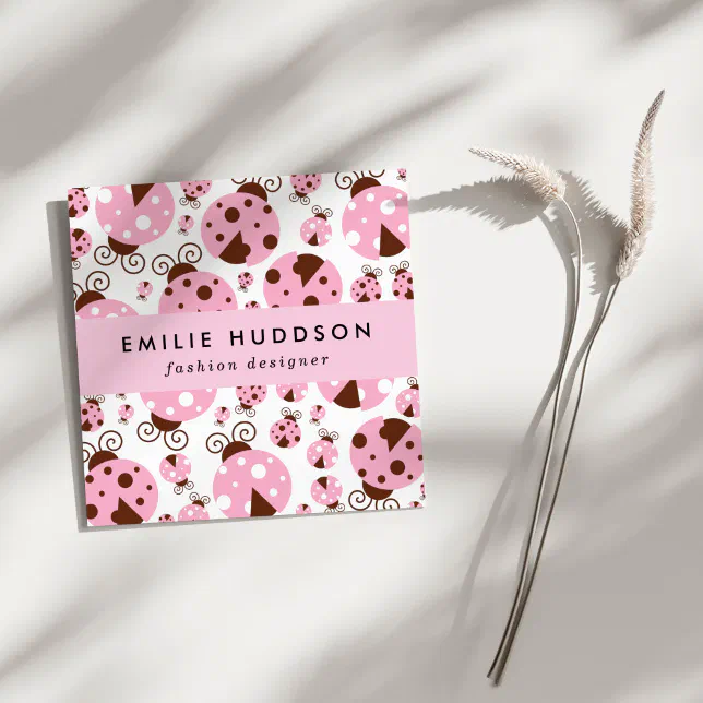 Pattern Of Ladybugs, Cute Ladybugs, Pink Ladybugs Square Business Card | Zazzle
