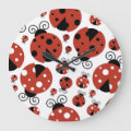 Pattern Of Ladybugs, Cute Ladybugs, Red Ladybugs Large Clock | Zazzle