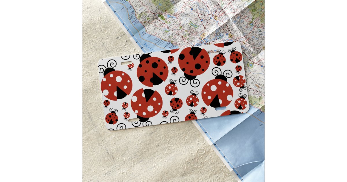 Pattern Of Ladybugs, Cute Ladybugs, Red Ladybugs License Plate | Zazzle