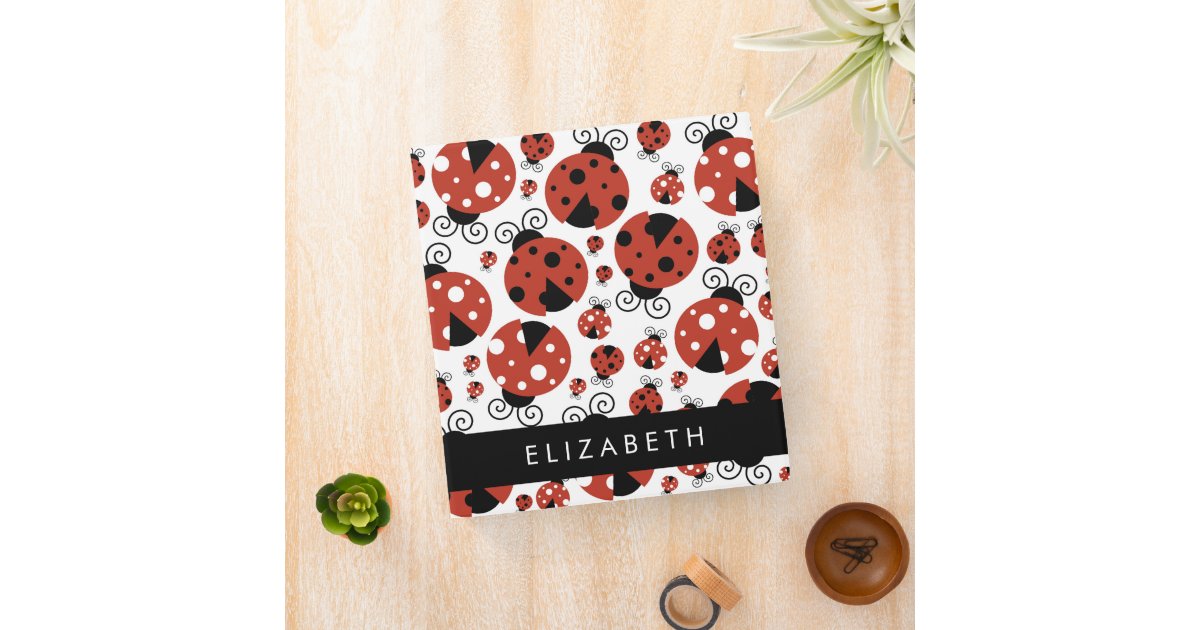 Pattern Of Ladybugs, Red Ladybugs, Your Name 3 Ring Binder | Zazzle