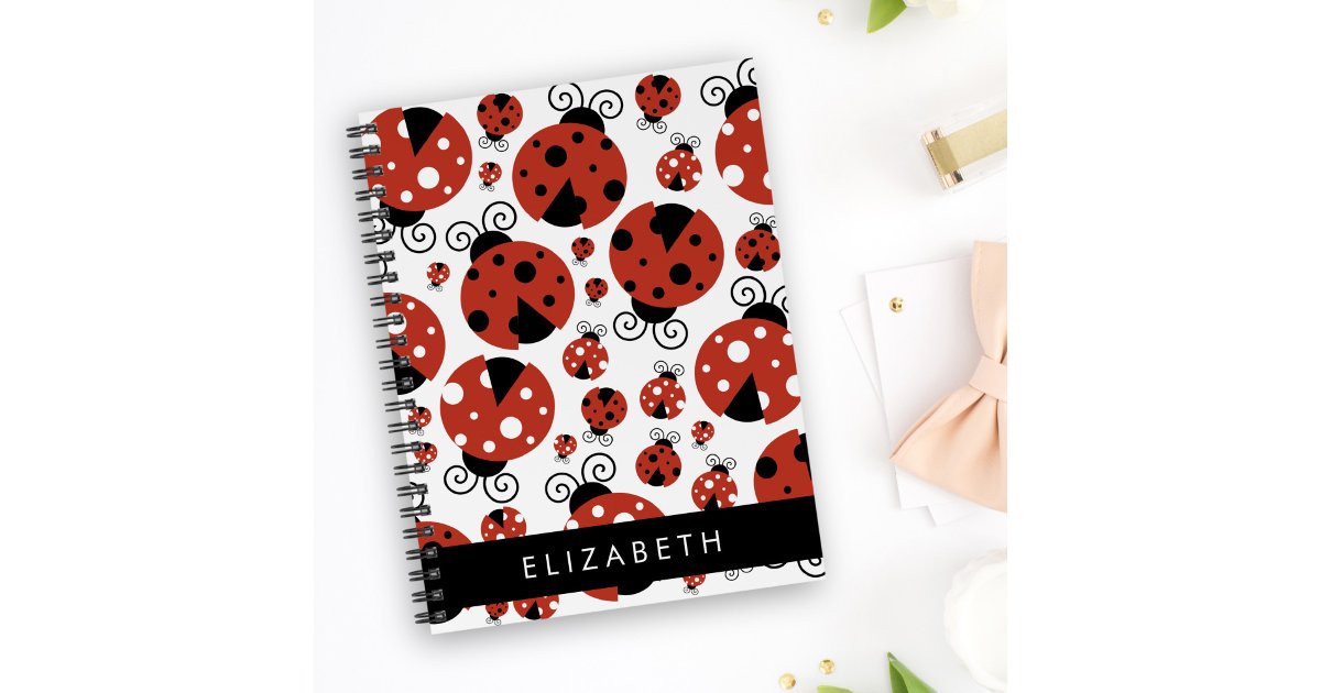 Pattern Of Ladybugs, Red Ladybugs, Your Name Notebook | Zazzle