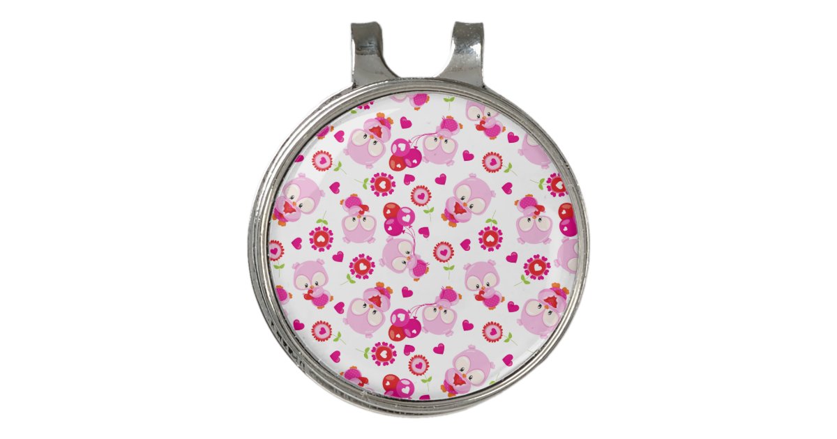 Pattern Of Owls, Cute Owls, Pink Owls, Hearts Golf Hat Clip | Zazzle