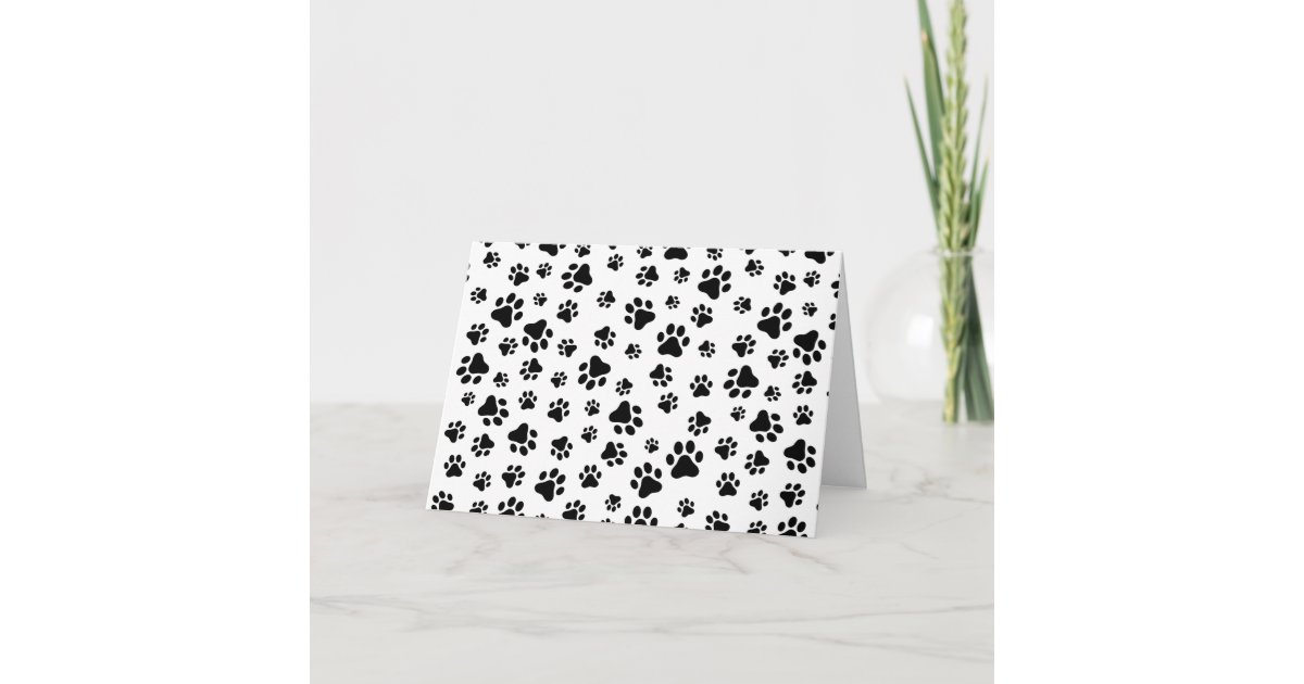 Pattern Of Paws, Dog Paws, Black and White Card | Zazzle