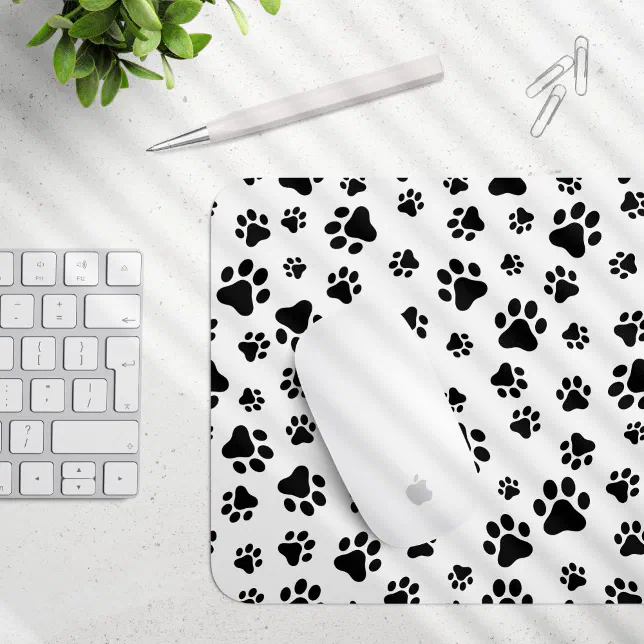 Pattern Of Paws, Dog Paws, Black and White Mouse Pad | Zazzle