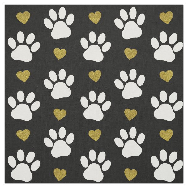 White Paw Print Pattern Fabric | Zazzle