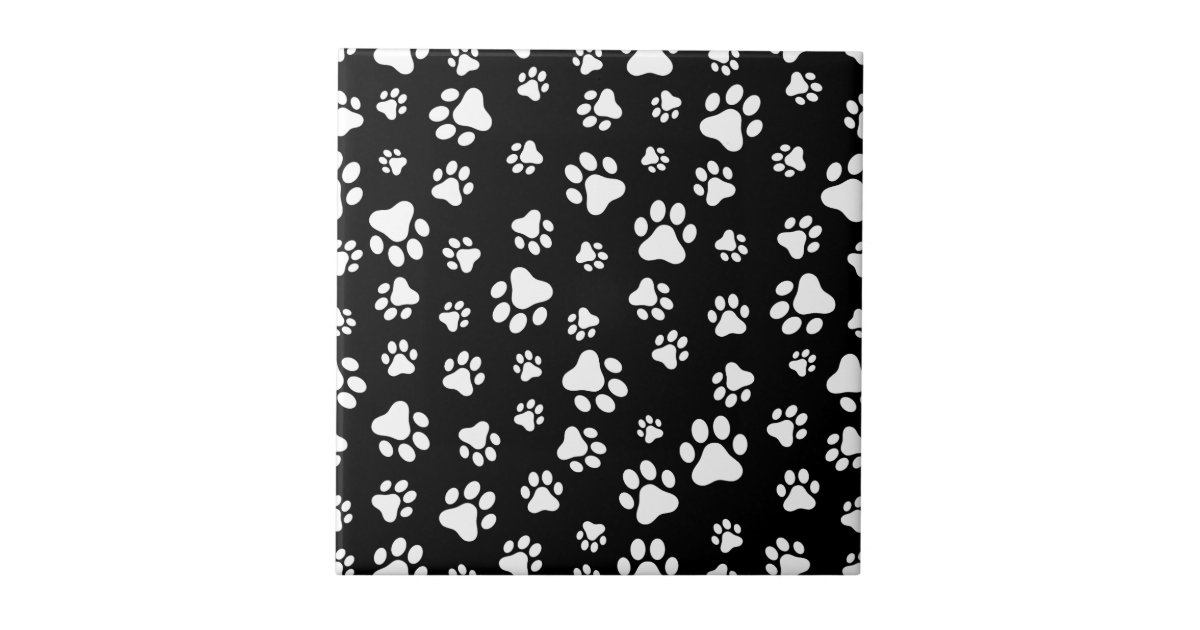 Pattern Of Paws, Paw Prints, Black and White Ceramic Tile | Zazzle