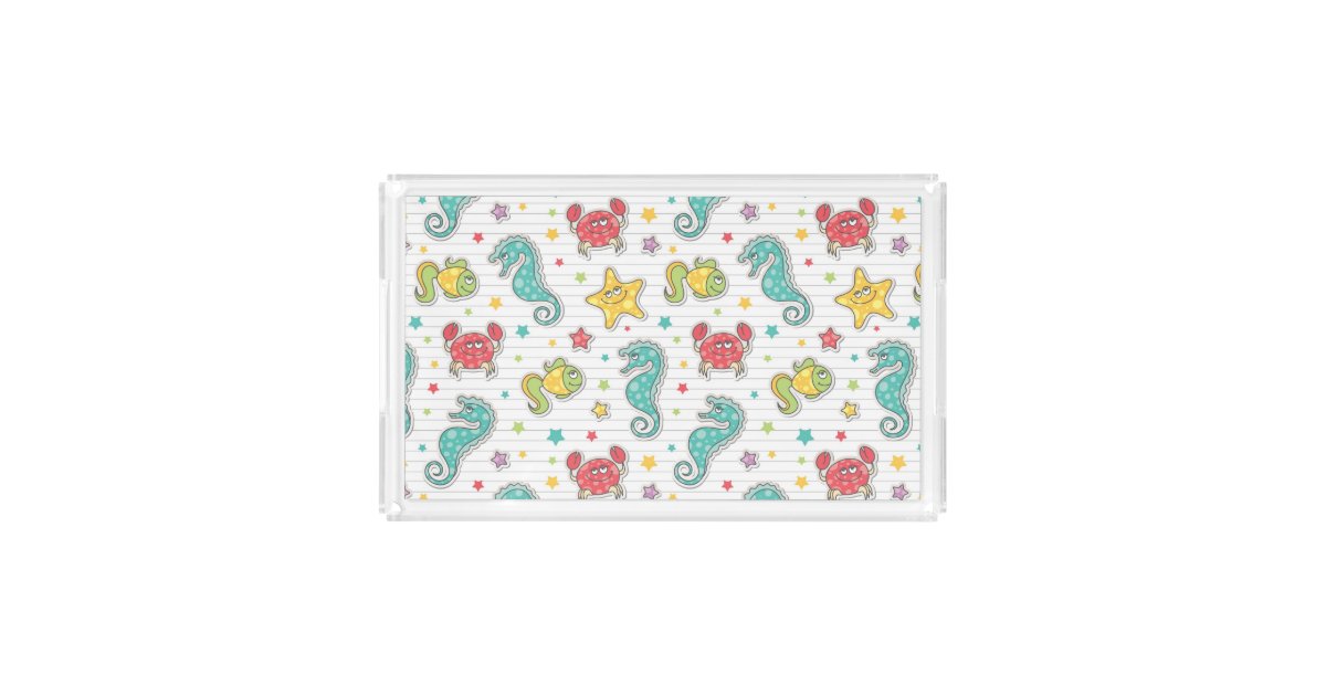 pattern of sea creatures acrylic tray | Zazzle