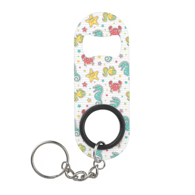pattern of sea creatures keychain bottle opener | Zazzle