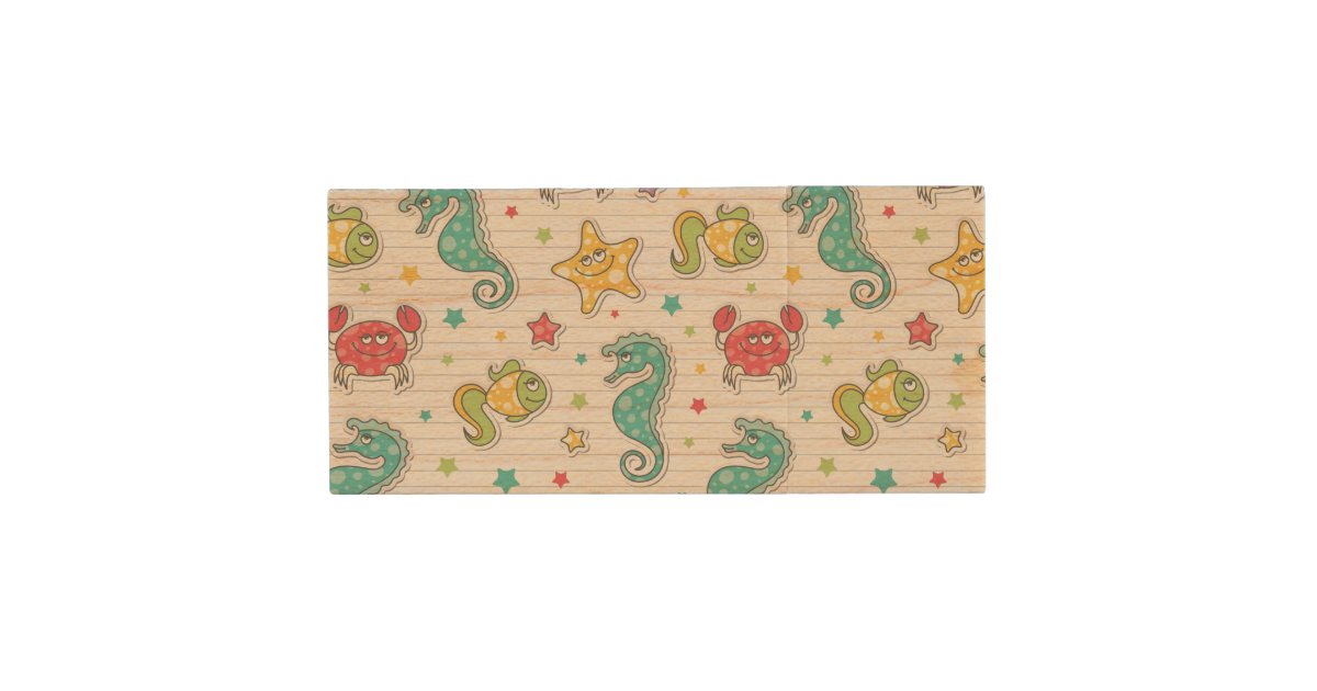 pattern of sea creatures wood flash drive | Zazzle