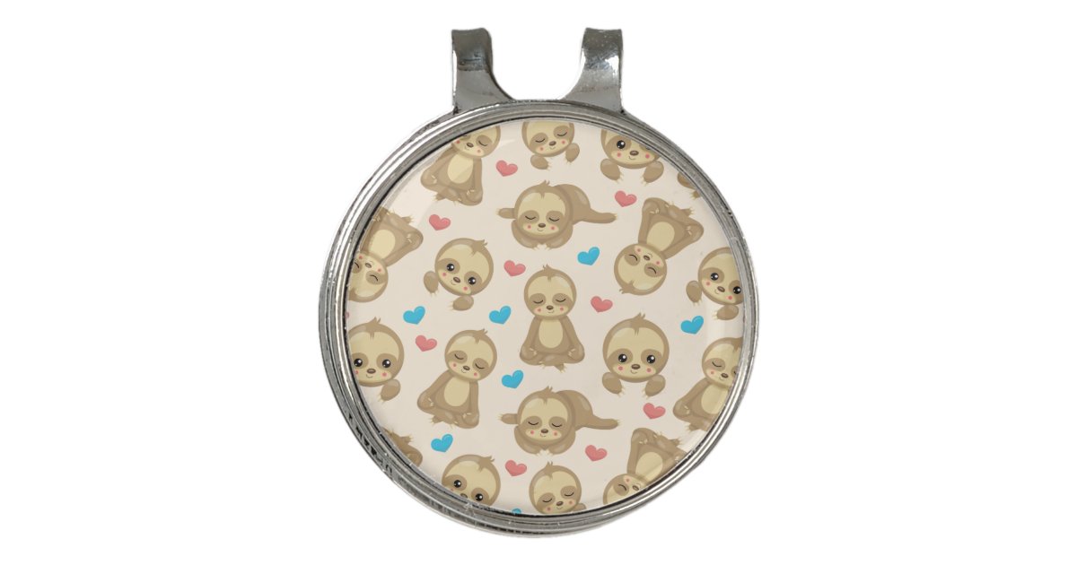 Pattern Of Sloths, Cute Sloths, Hearts Golf Hat Clip | Zazzle