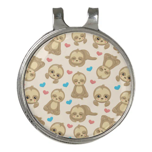 Pattern Of Sloths, Cute Sloths, Hearts Golf Hat Clip | Zazzle