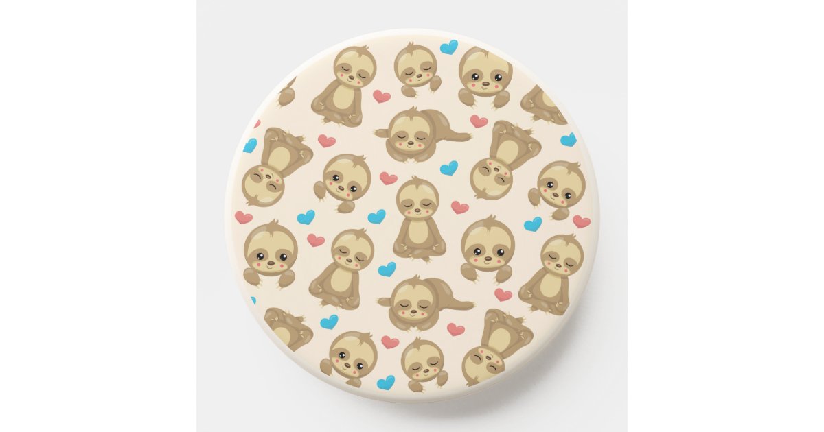 Pattern Of Sloths, Cute Sloths, Hearts PopSocket | Zazzle