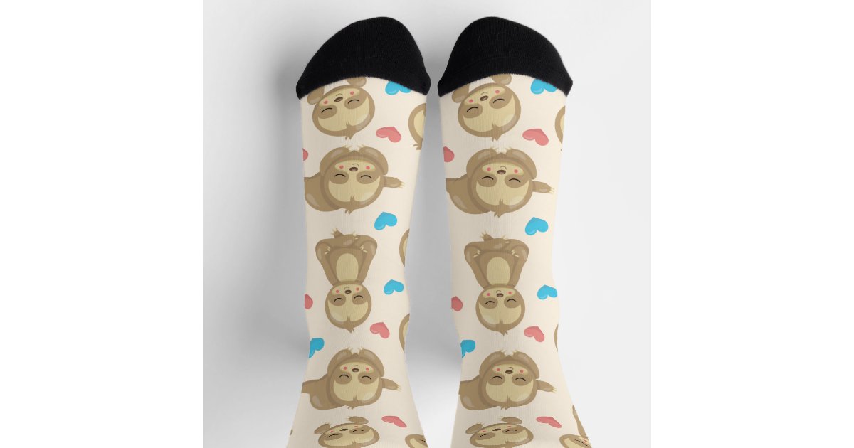 Pattern Of Sloths, Cute Sloths, Hearts Socks | Zazzle