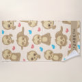 Pattern Of Sloths, Cute Sloths, Hearts, Your Name Beach Towel | Zazzle