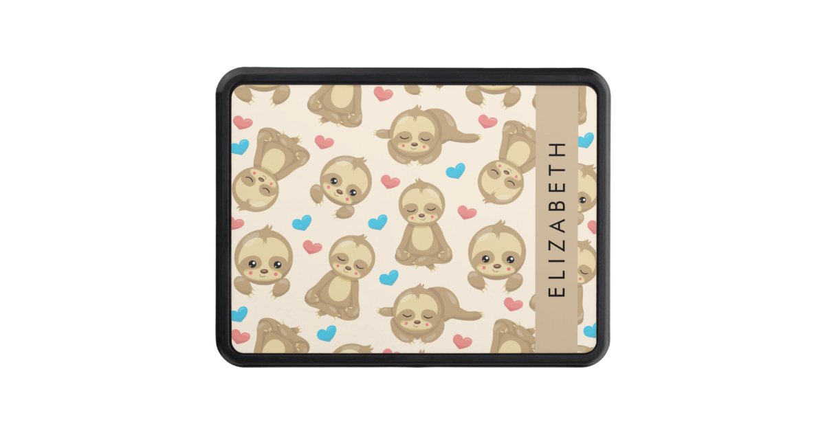 Pattern Of Sloths, Cute Sloths, Hearts, Your Name Hitch Cover | Zazzle